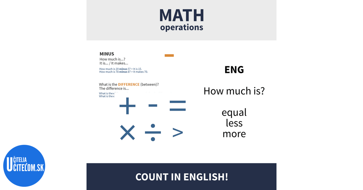 MATH OPERATIONS - matika v AJ (otázky, odpovede, vzorové príklady) - Anglický jazyk ...